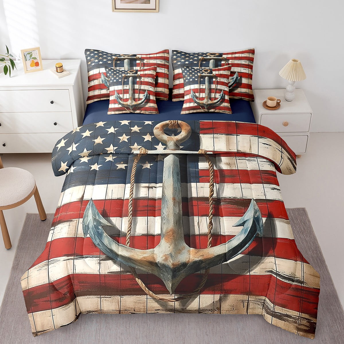 Erosebridal 3D Anchor Bedding Sets Full with Comforter, American Flag ...