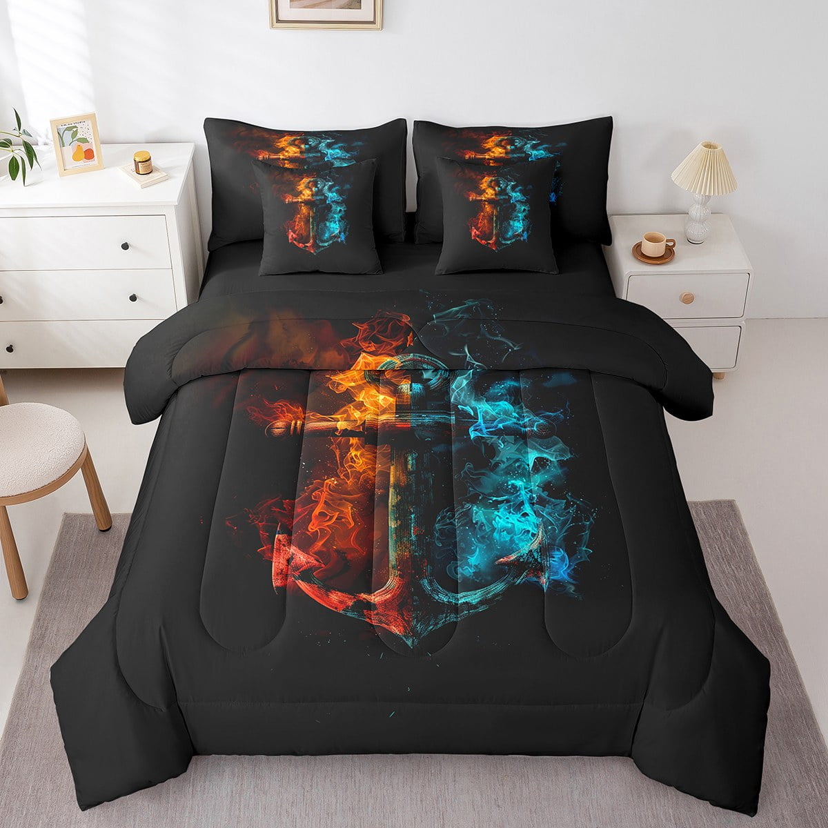 Erosebridal 3D Anchor Bedding Twin Size, Fire Water Bedding Sets Twin ...