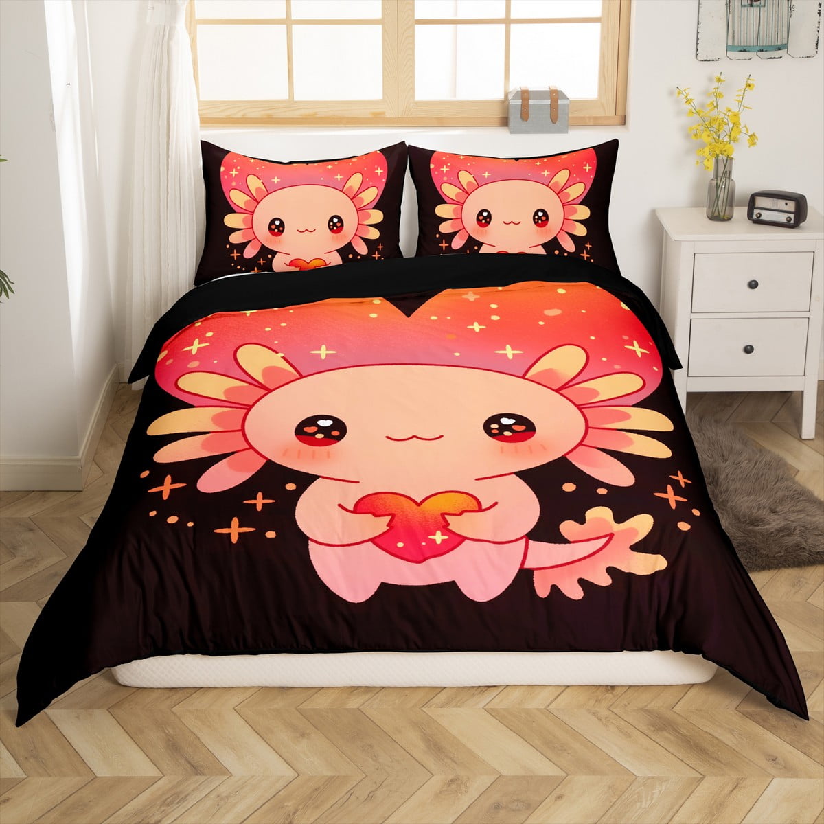 Erosebridal 3D Axolotl Duvet Cover Queen, Kawaii Animal Bedding Sets Queen Size, Romantic Heart ...