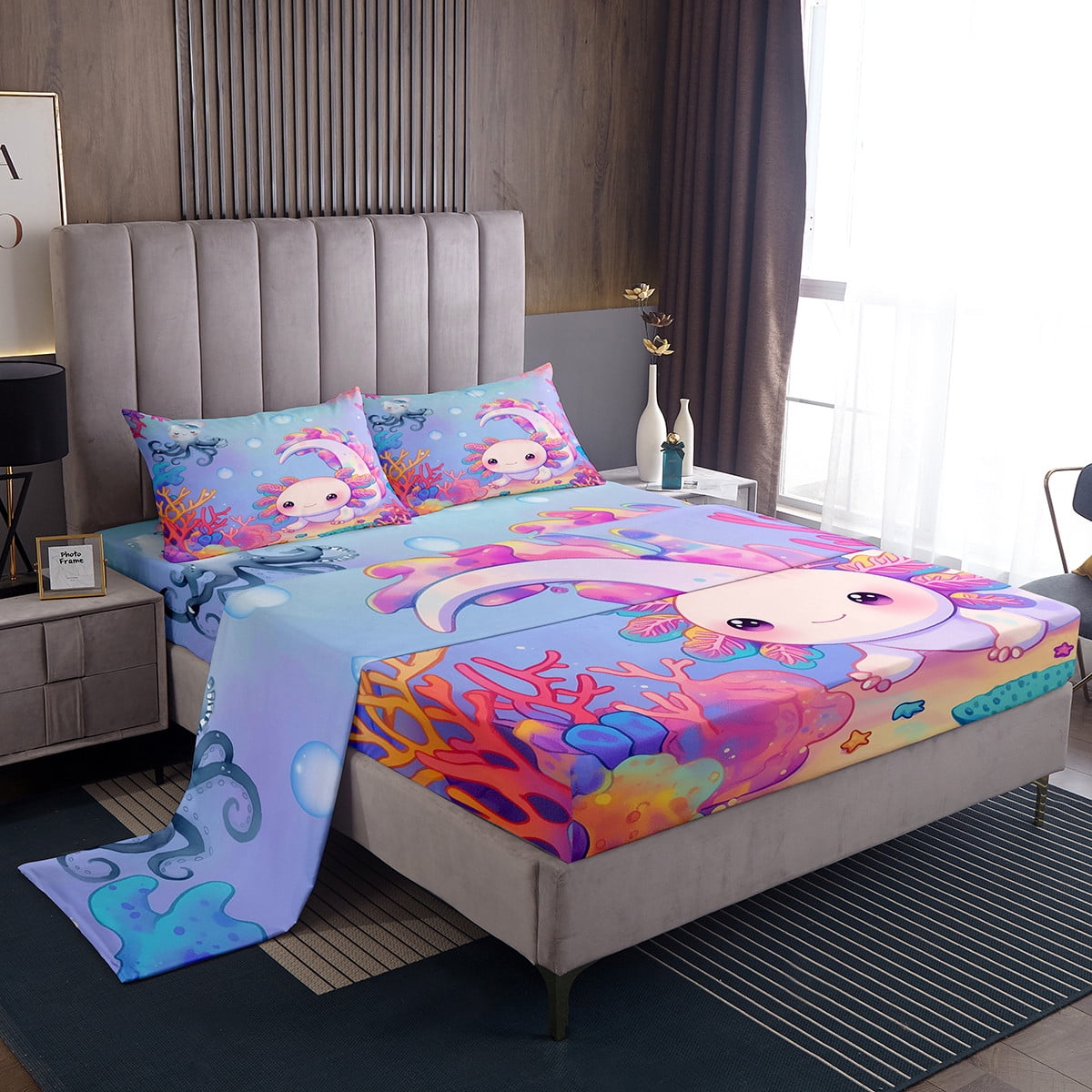 Erosebridal 3D Axolotl Queen Sheet Sets, Underwater World Bed Sheets ...
