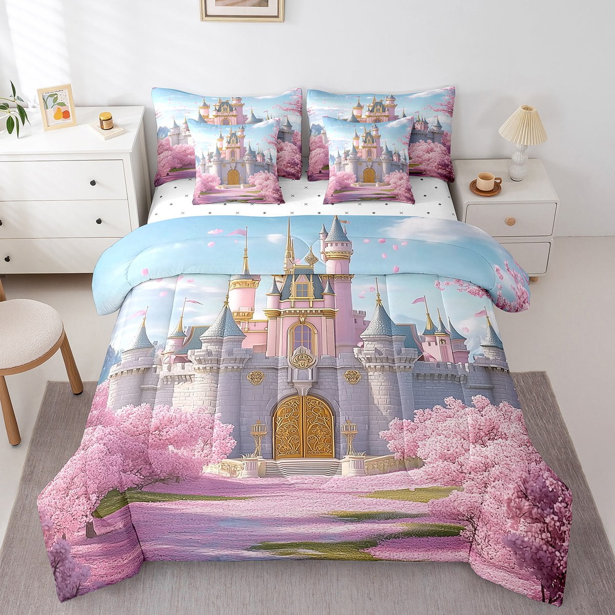 Erosebridal 3D Castle Bedding Sets, Cherry Bloosoms Comforter Sets with ...