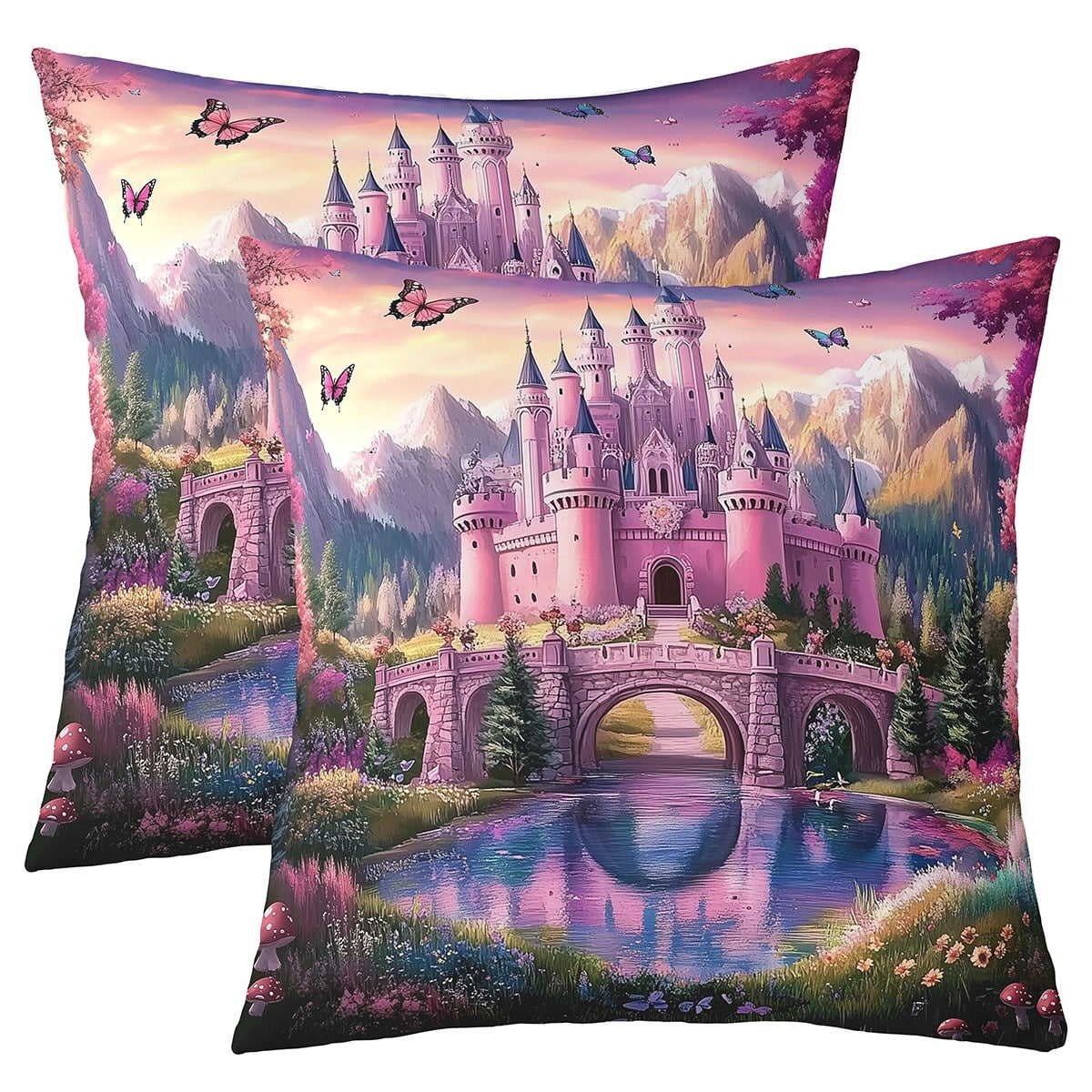 Erosebridal 3D Castle Cushion Covers for Sofa Set of 2, Dreamy Princess ...