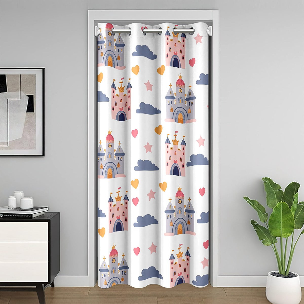 Erosebridal 3D Castle Door Curtain Panel 59x80, Heart Stars Black Out ...