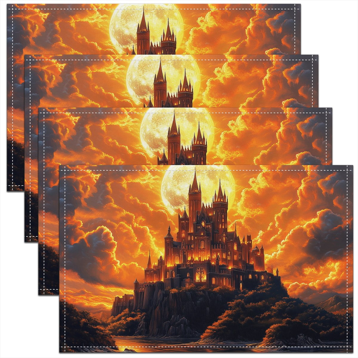 Erosebridal 3D Castle Placemats Set of 4, Nature Scenery Table Mats for ...
