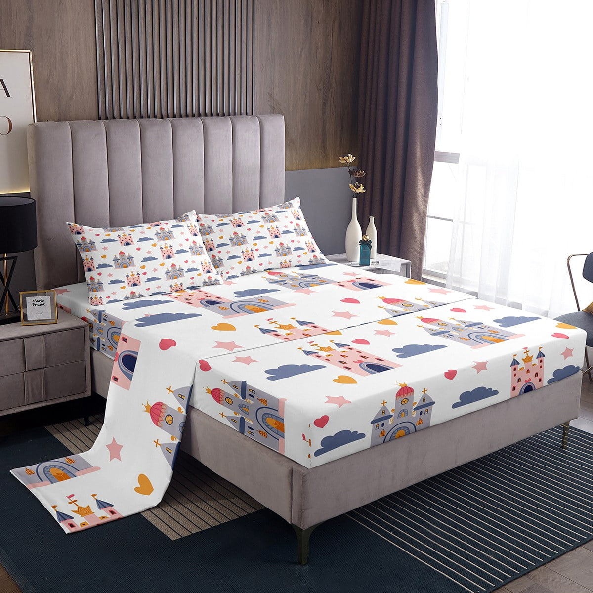 Erosebridal 3D Castle Queen Sheet Sets, Heart Stars Bedding Queen Size ...