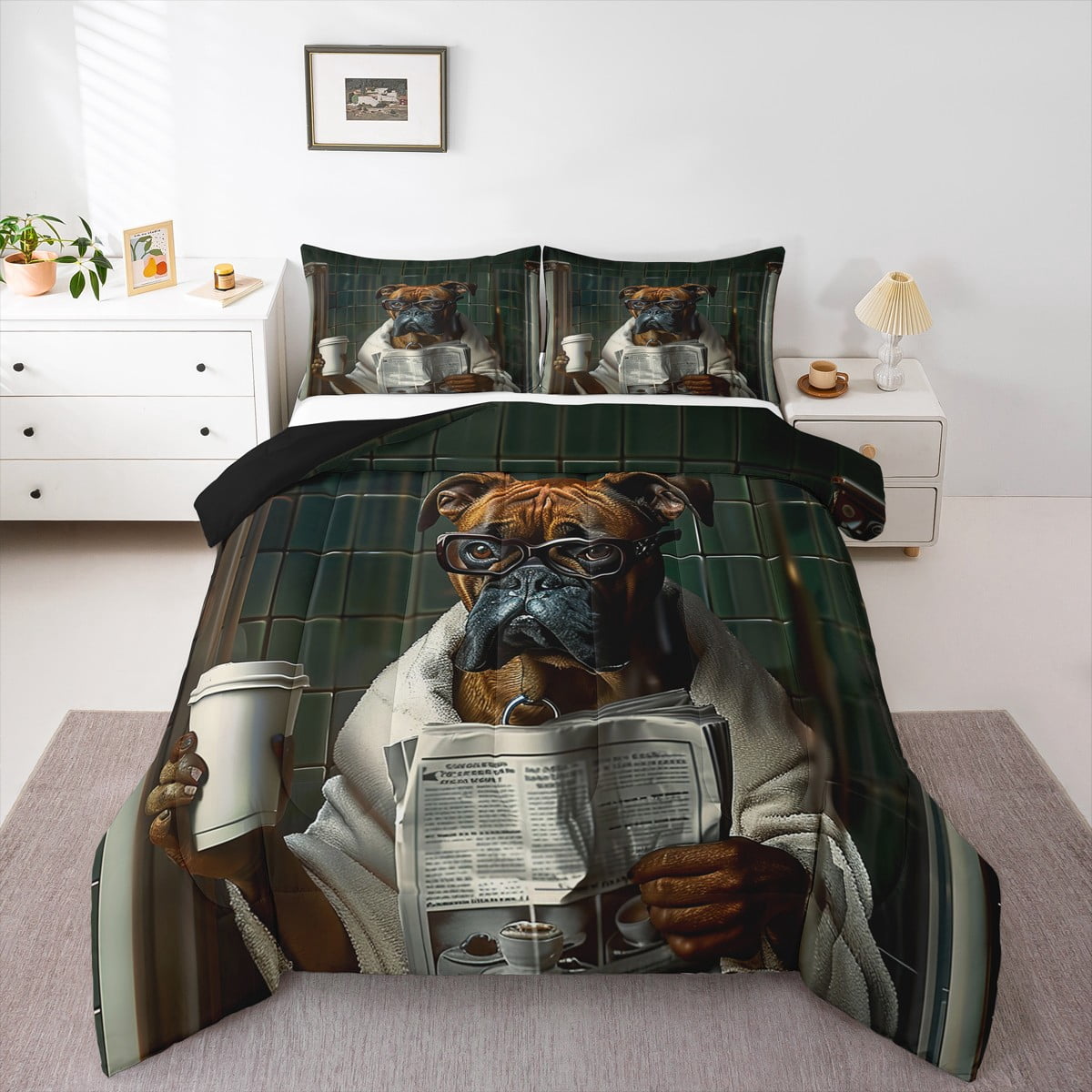 Erosebridal 3D Dog Bedding King Comforter Set, Pet Pug Lover Comforter ...