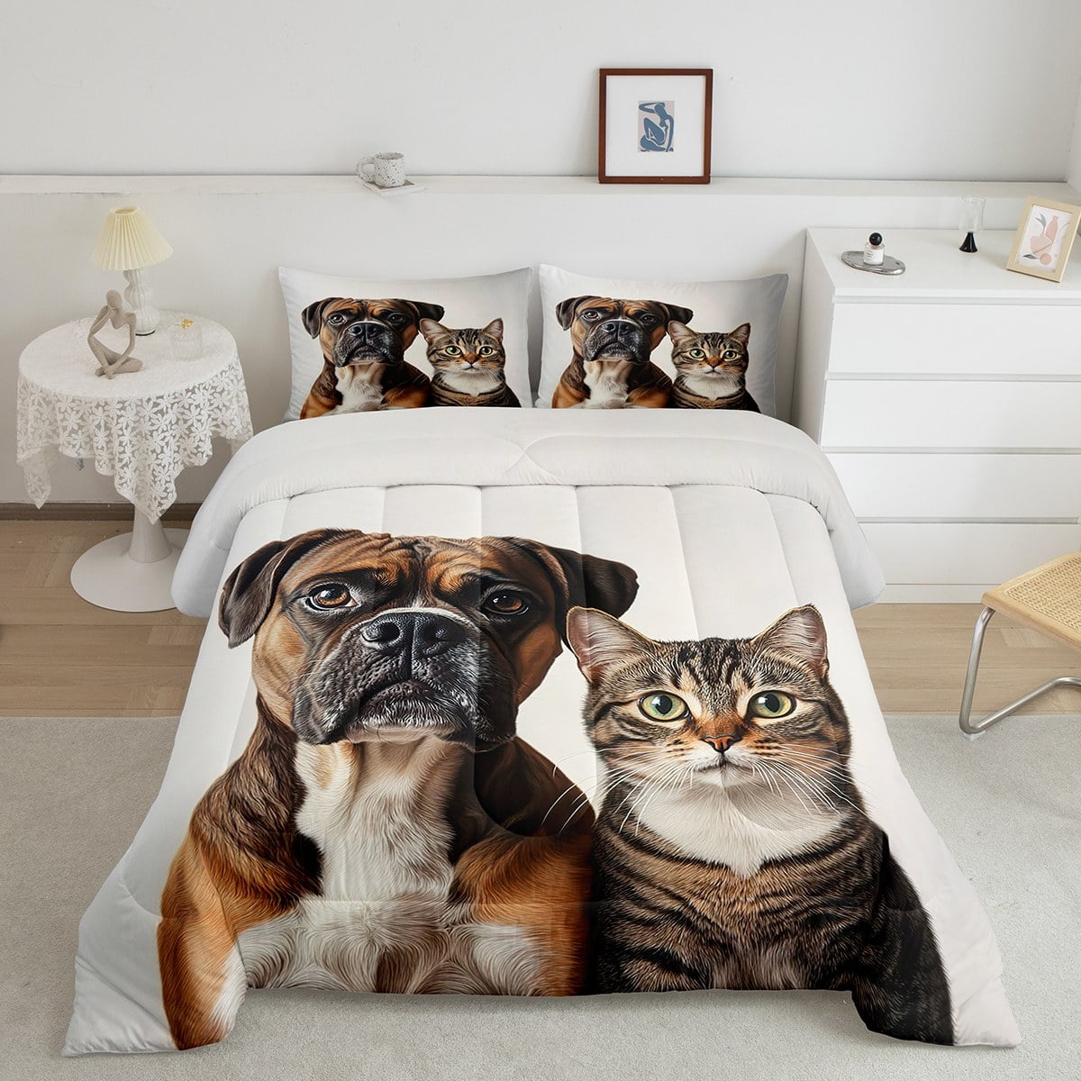 Erosebridal 3D Dog Cat Bedding Twin Comforter Set, Pet Lover Down ...
