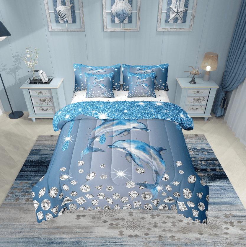 Erosebridal 3D Dolphin Bedding Twin Size, Glitter Diamond Bed in a Bag ...
