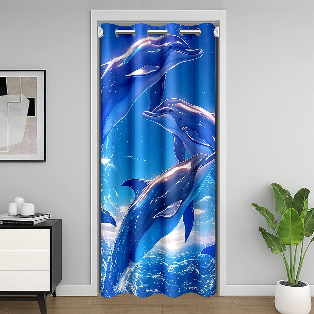 Erosebridal 3D Dolphin Door Curtain Panel 52x80, Kawaii Sealife Room ...
