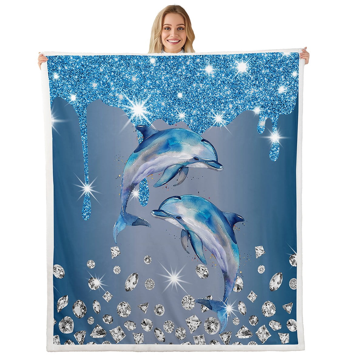 Erosebridal 3D Dolphin Fleece Blanket, Glitter Diamond Sherpa Throw ...