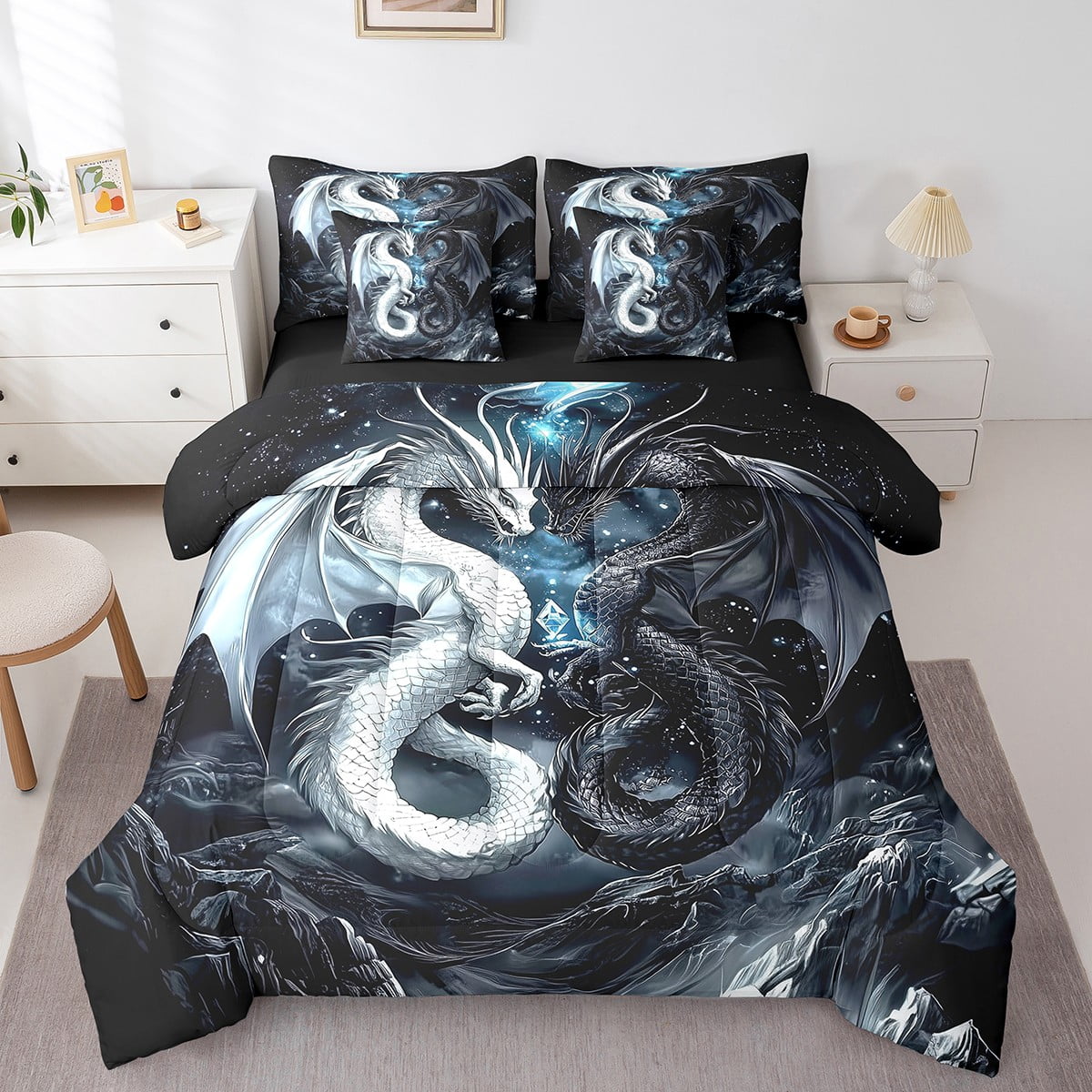 Erosebridal 3D Dragon Bed in a Bag Queen size,Ancient Wildlife Animal ...