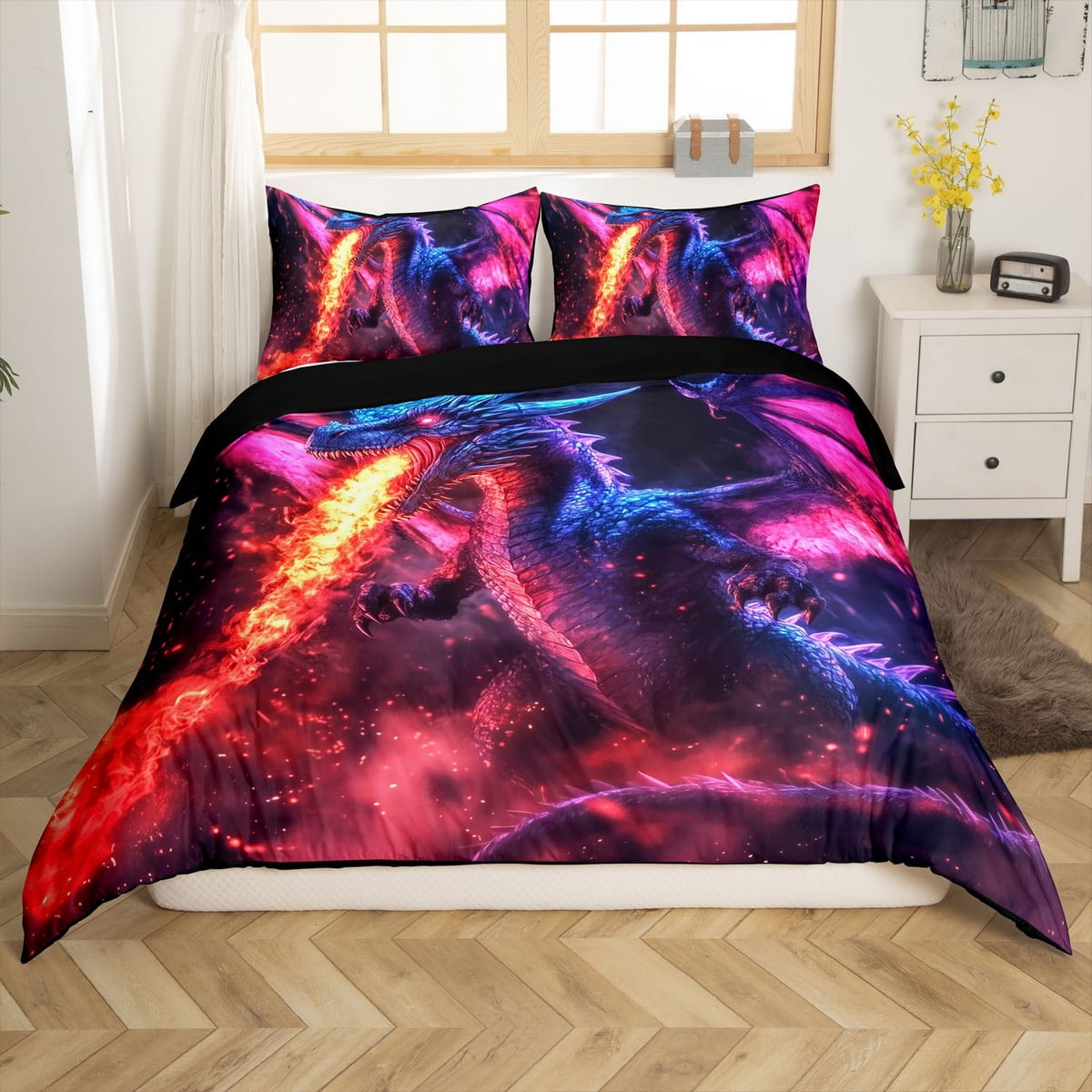 Erosebridal 3D Dragon Comforter Cover Twin, Purple Fire Dragon Duvet ...