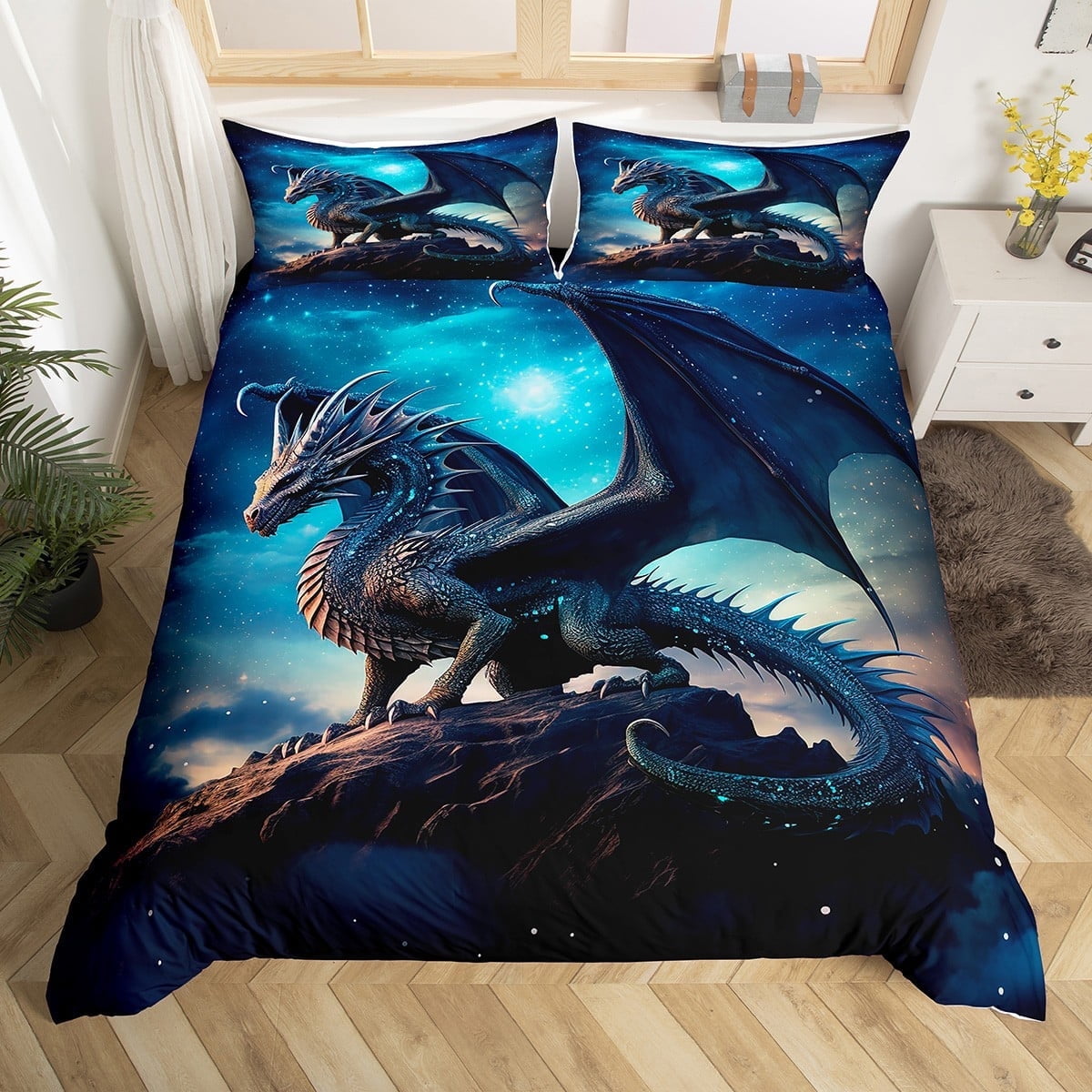 Erosebridal 3D Dragon Duvet Cover Queen Magic Bedding Sets, Blue Galaxy ...