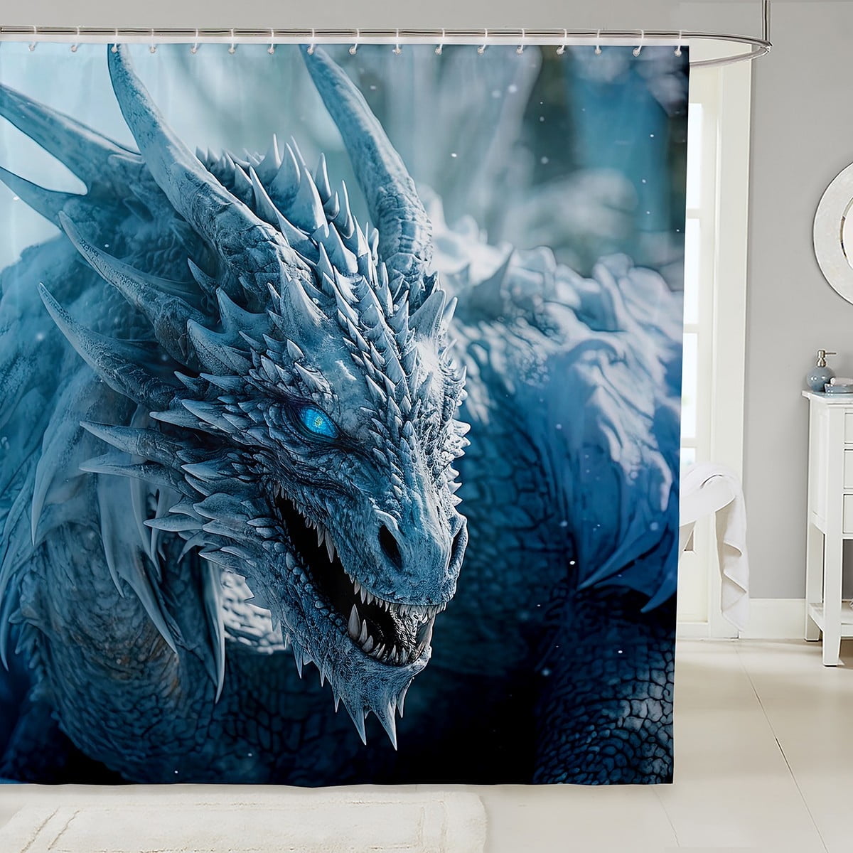 Erosebridal 3D Dragon Fabric Shower Curtain Ice Dragon Bathroom Shower ...