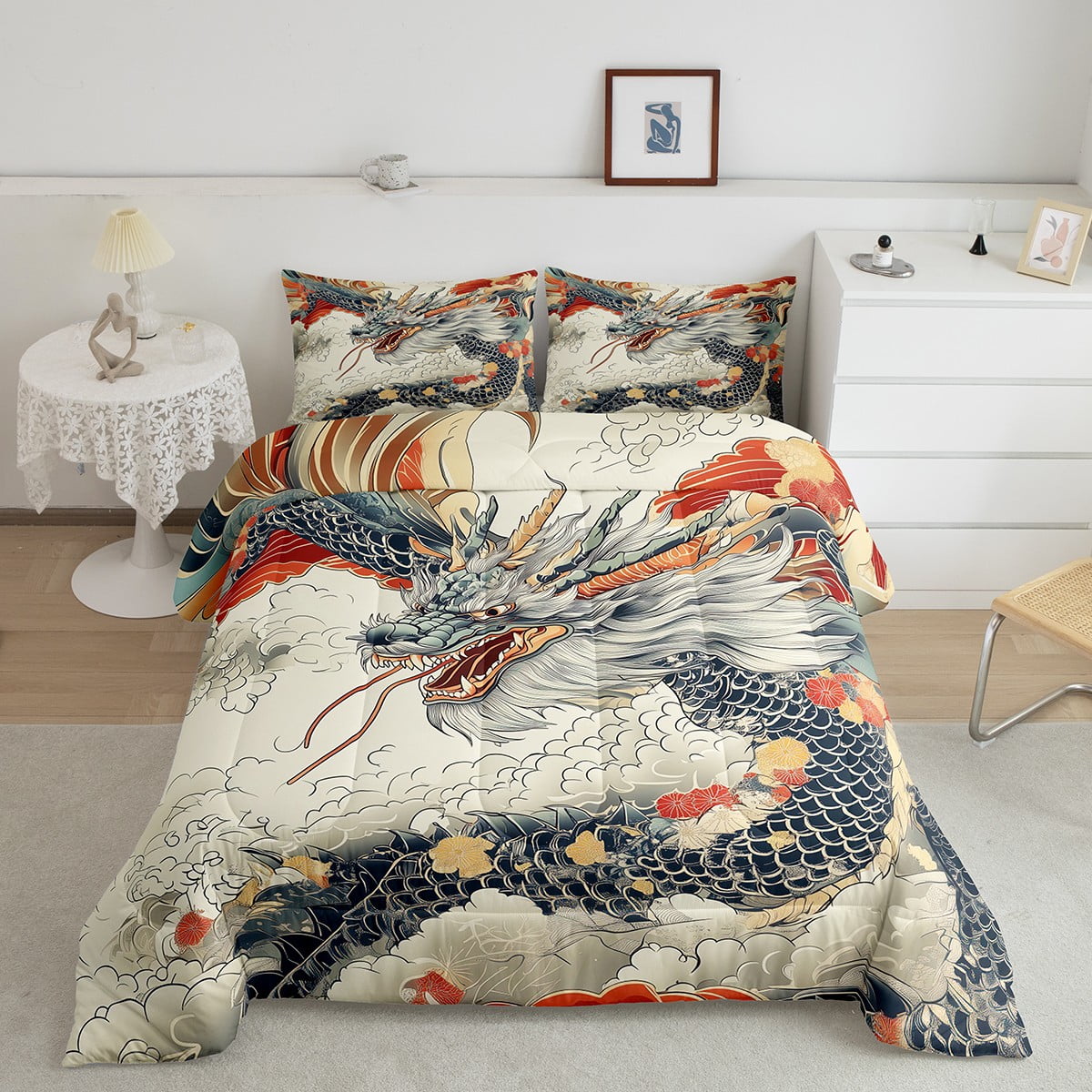 Erosebridal 3D Dragon Print Bedding Full Comforter Set, Cherry Blossoms ...