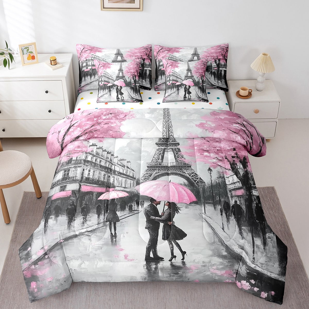 Erosebridal 3D Eiffel Tower Bed in a Bag King size, Romantic Couple Bed Set, Paris Street Decor ...