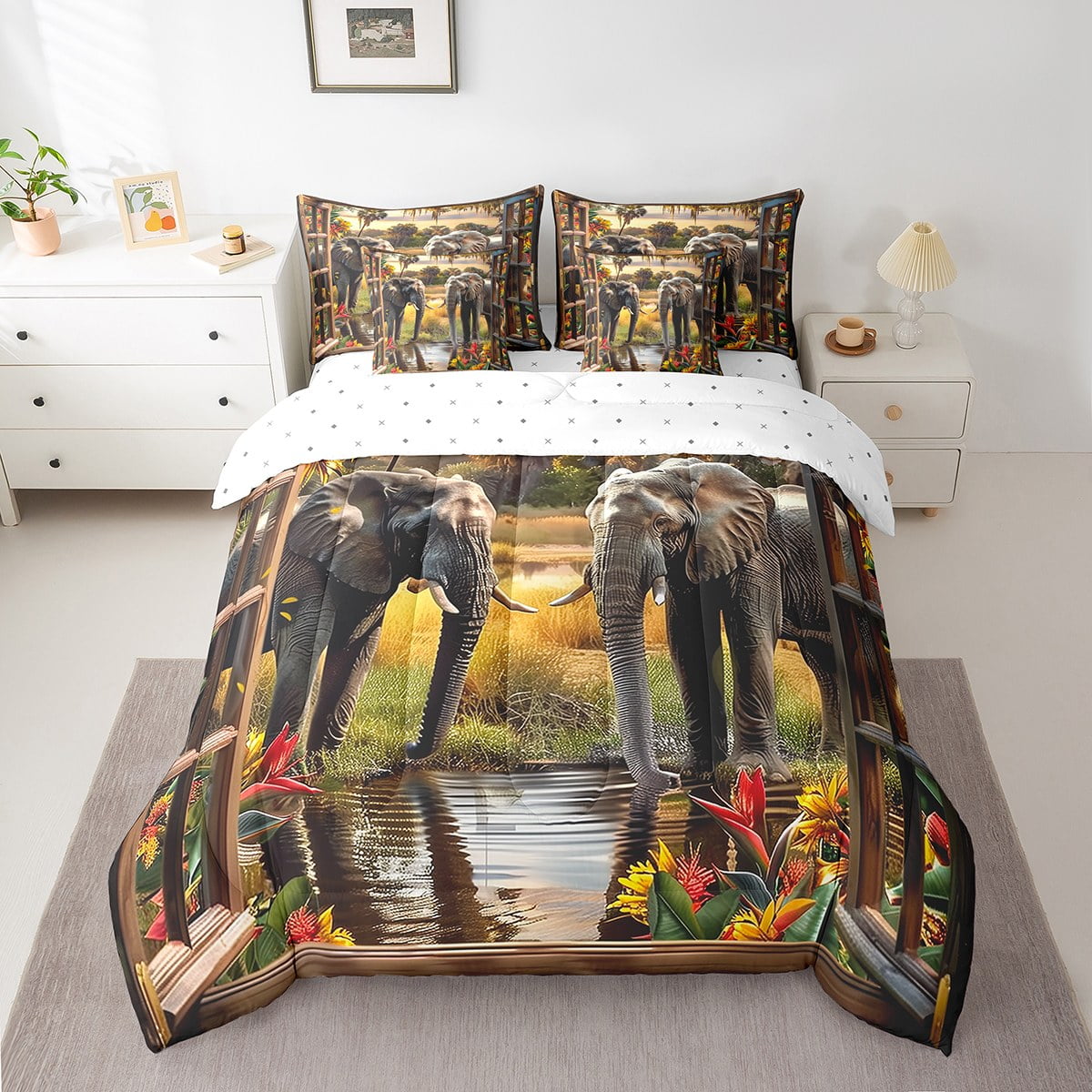 Erosebridal 3D Elephant Bedding Sets Queen Size, Woodland Animals ...