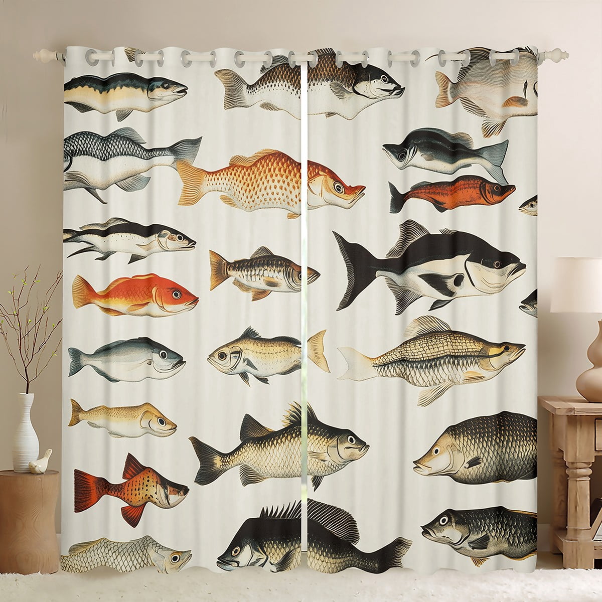Erosebridal 3D Fish Curtains Pack of 2 (42Wx63L),Wildlife Animal 30%-50 ...