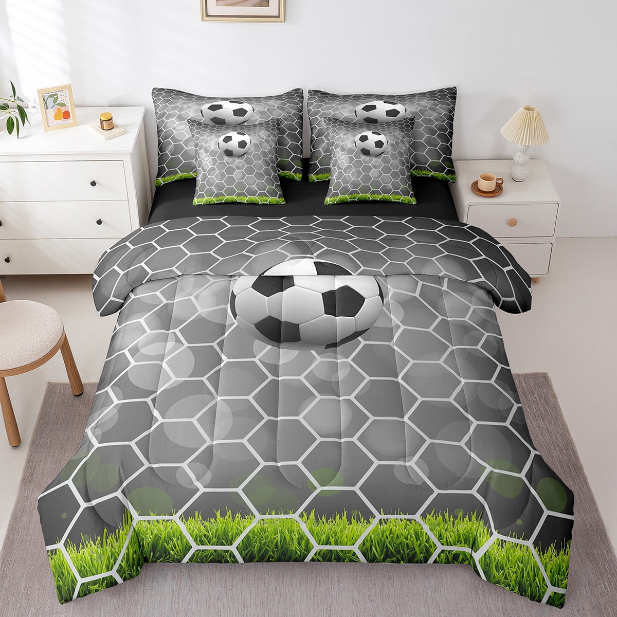 Erosebridal 3D Football Bedding King Size, Geometry Honeycomb Bed Set ...