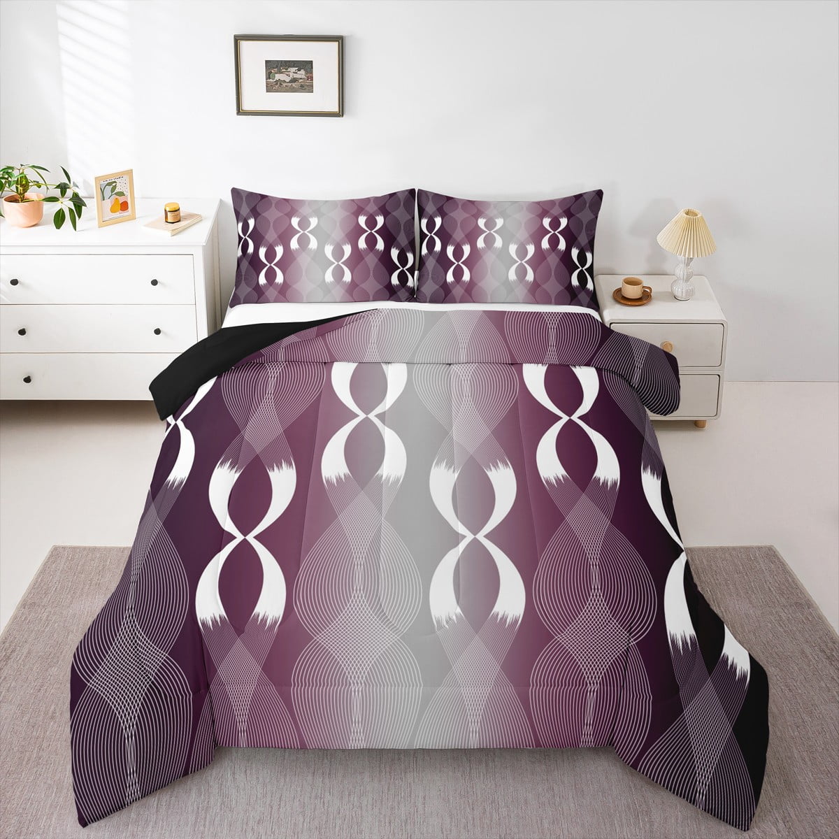 Erosebridal 3D Geometric Stripes Comforter Sets King Size,Modern ...