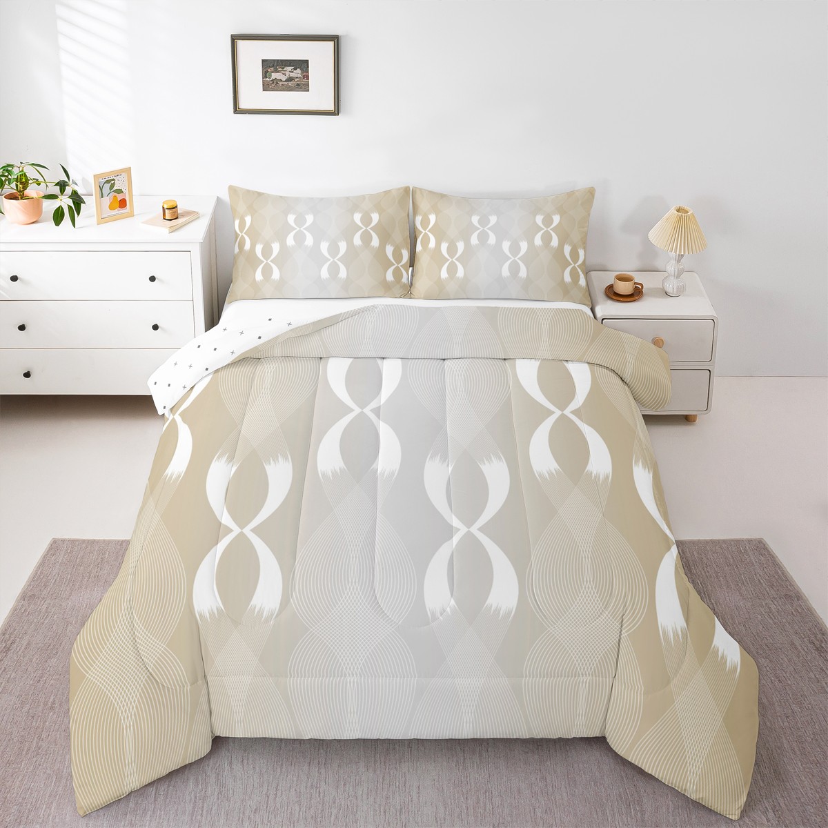 Erosebridal 3D Geometric Stripes Comforter Sets King Size,Modern ...