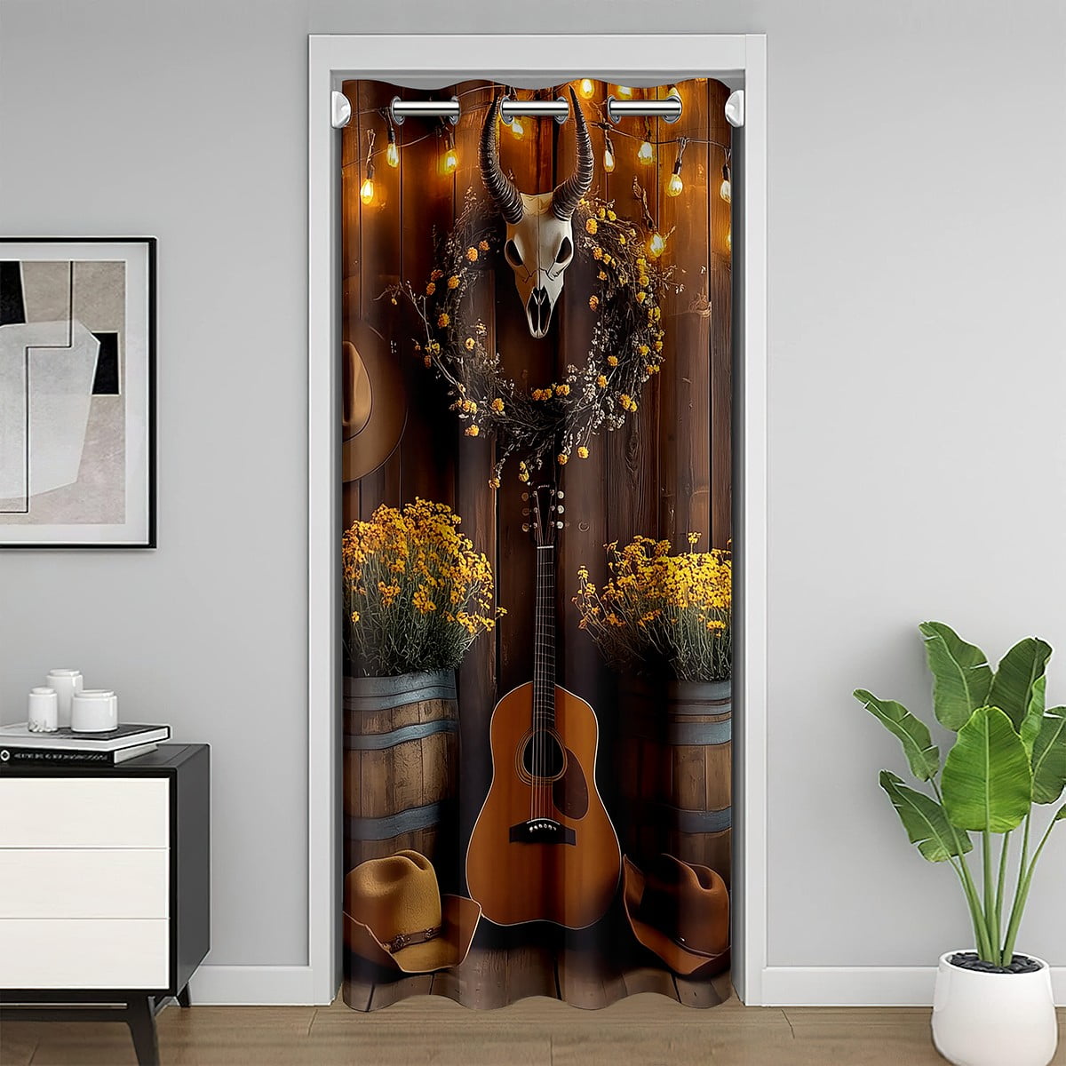 Erosebridal 3D Guitar Door Curtain For Door Window 52x84, Musical ...