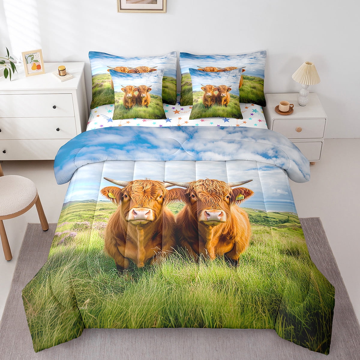 Erosebridal 3D Highland Cow Bed in a Bag Twin size, Rustic Farmhouse ...