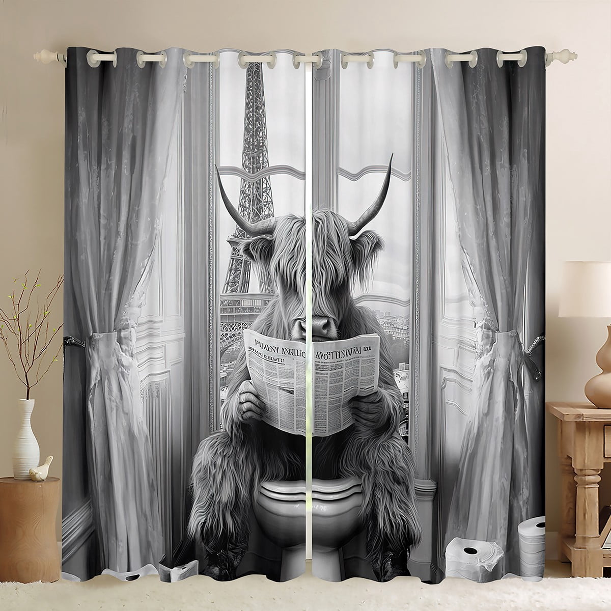 Erosebridal 3D Highland Cow Curtains and Drapes (42x63), Farmhouse ...