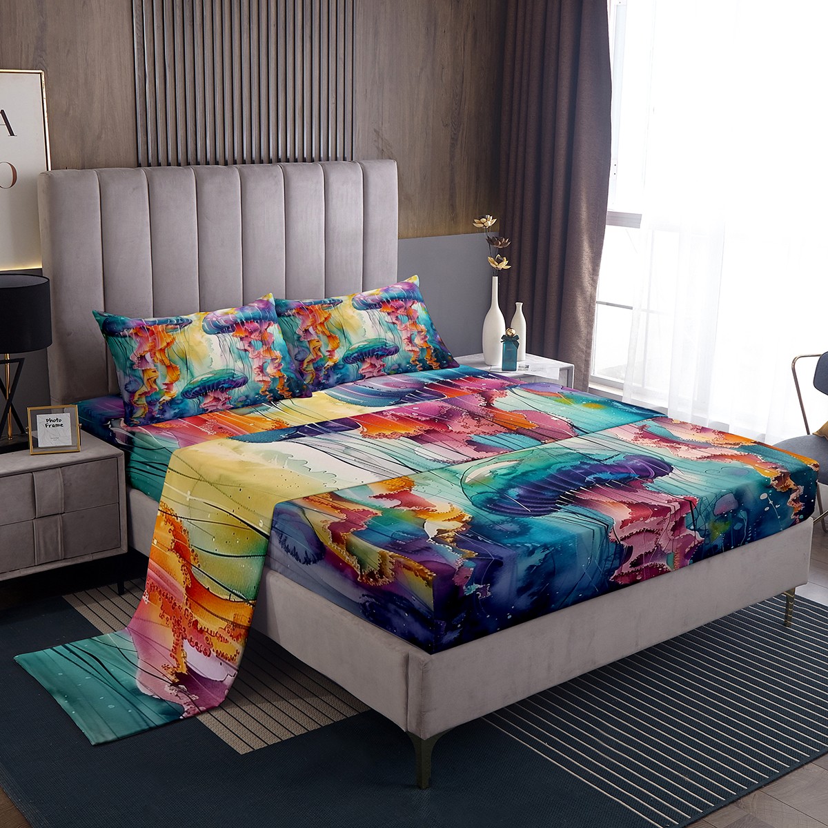 Erosebridal 3D Jellyfish Sheet Set King, Dreamy Watercolor Bedding Sets ...