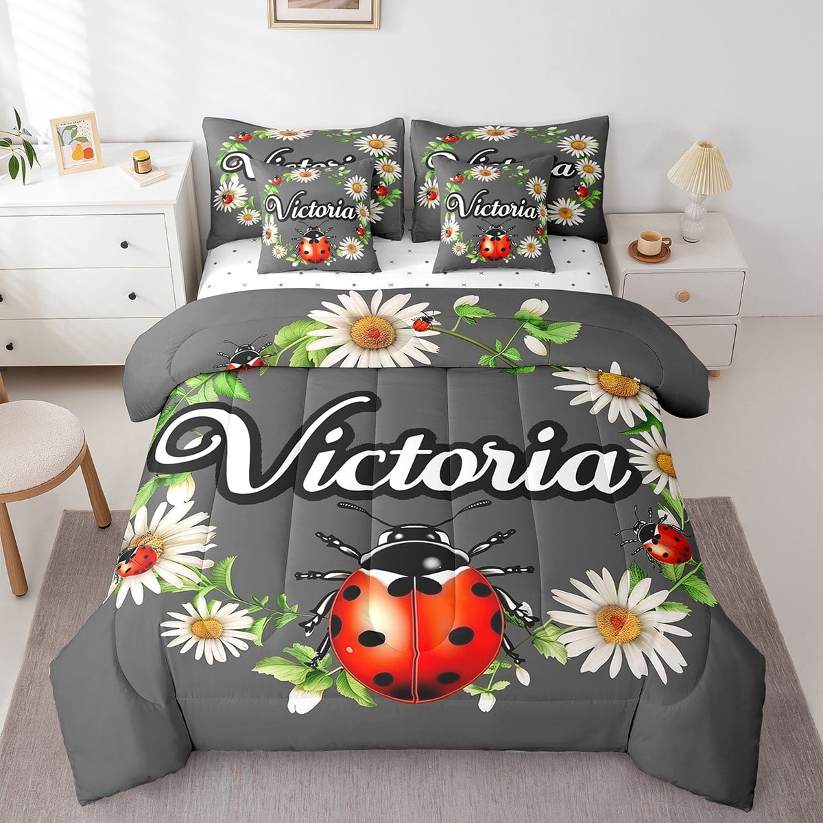 Erosebridal 3D Ladybug Bed in a Bag Twin size , Botanical Flower Leaves ...