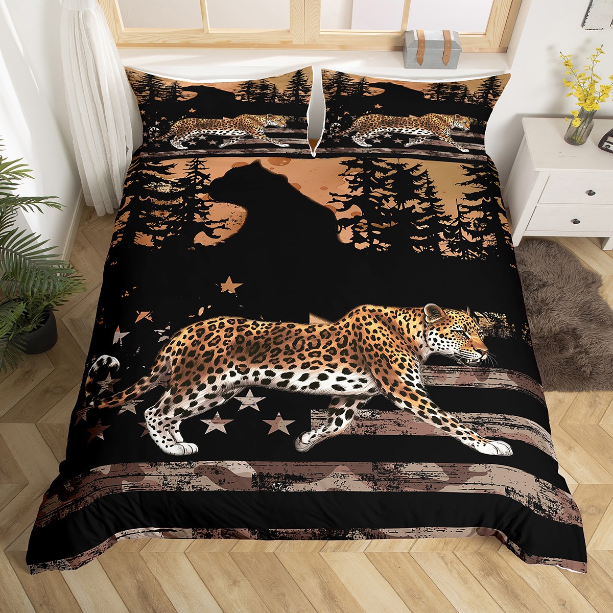 Erosebridal 3D Leopard Cheetah Duvet Cover Queen,Woodland Wildlife ...