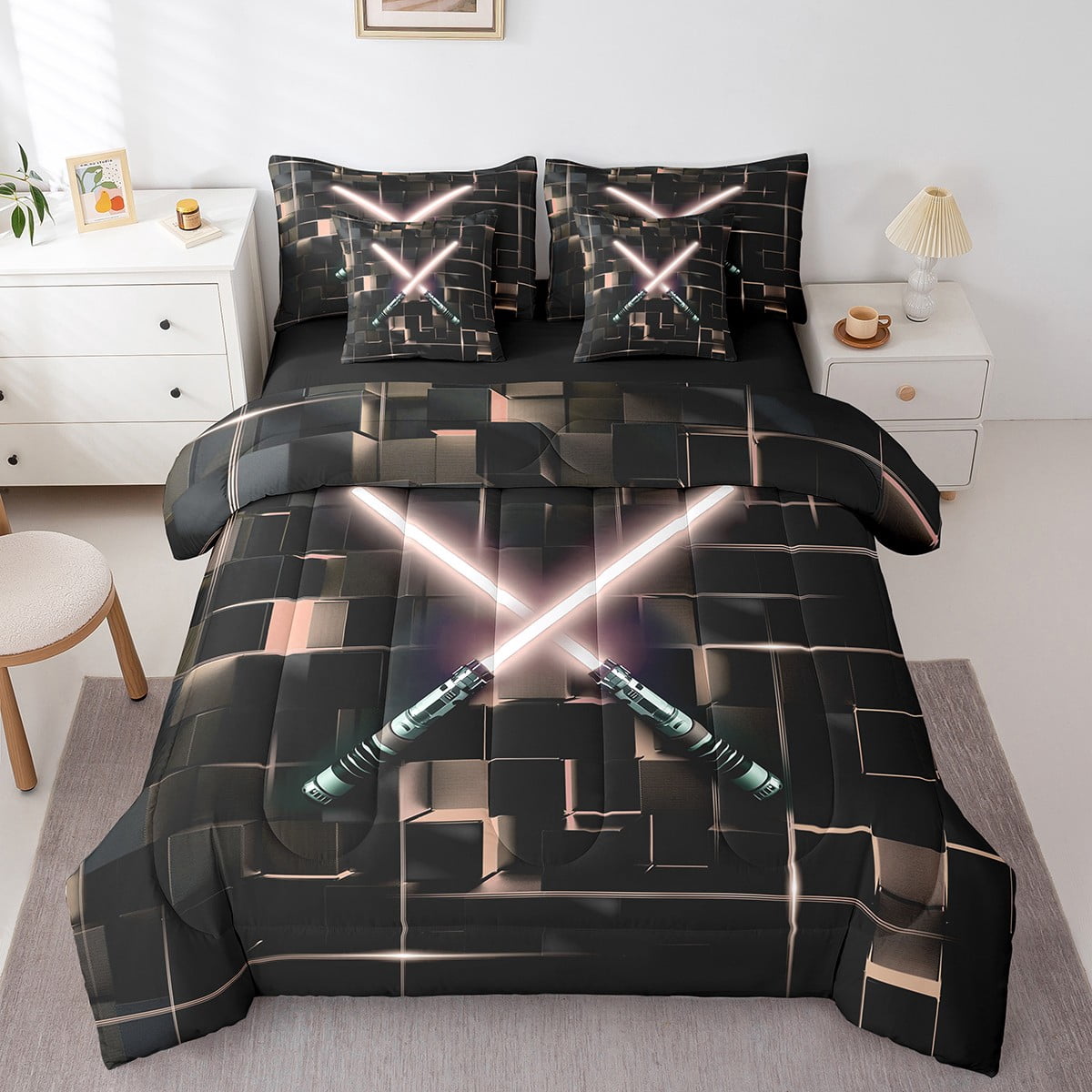 Erosebridal 3D Lightsaber Games Bed in a Bag Full Size,Neon Lights Bed ...