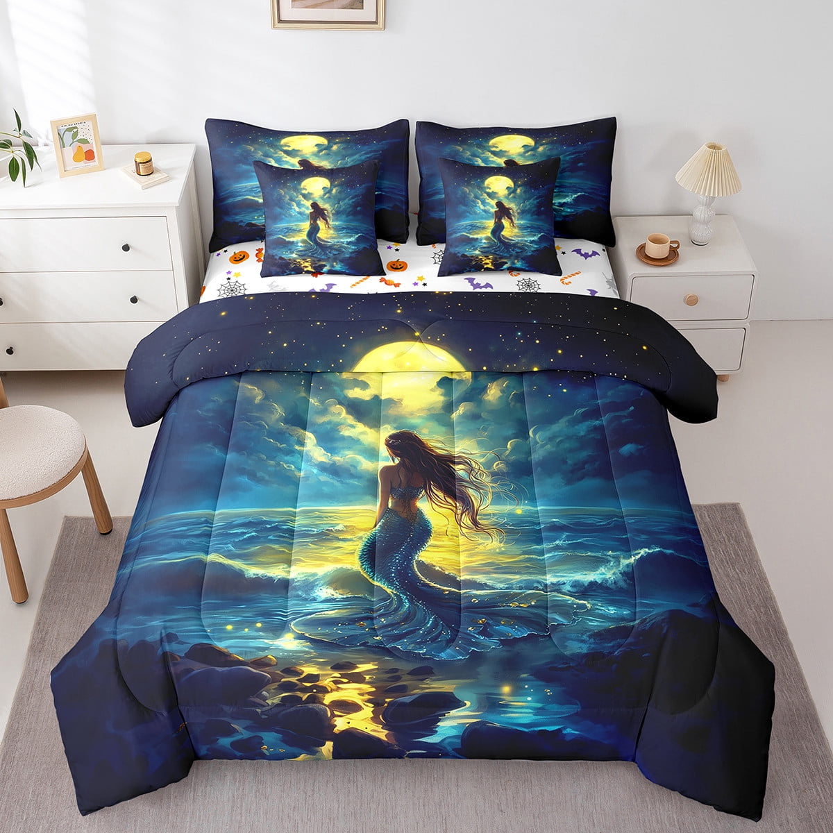 Erosebridal 3D Mermaid Bed in a Bag Queen Size,Ocean Sea Beach Bed Set ...