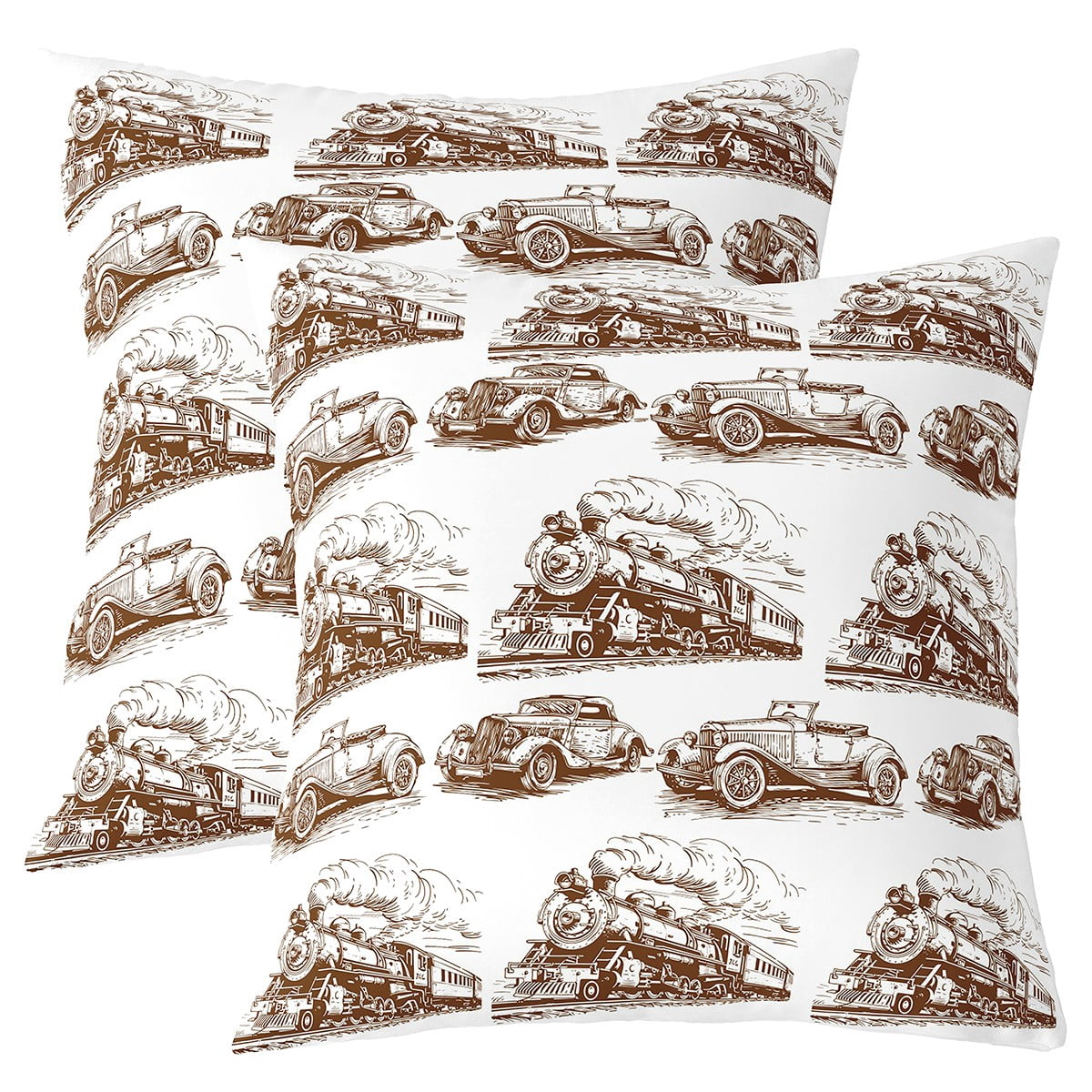 Erosebridal 3D Old Style Train Cushion Covers for Sofa Set of 2 ...