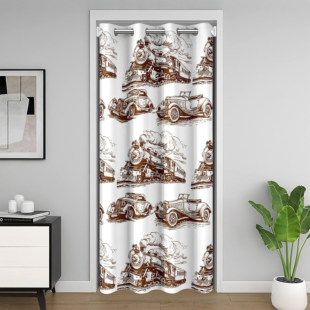 Erosebridal 3D Old Style Train Door Curtain Panel 42x84, Railway Track ...