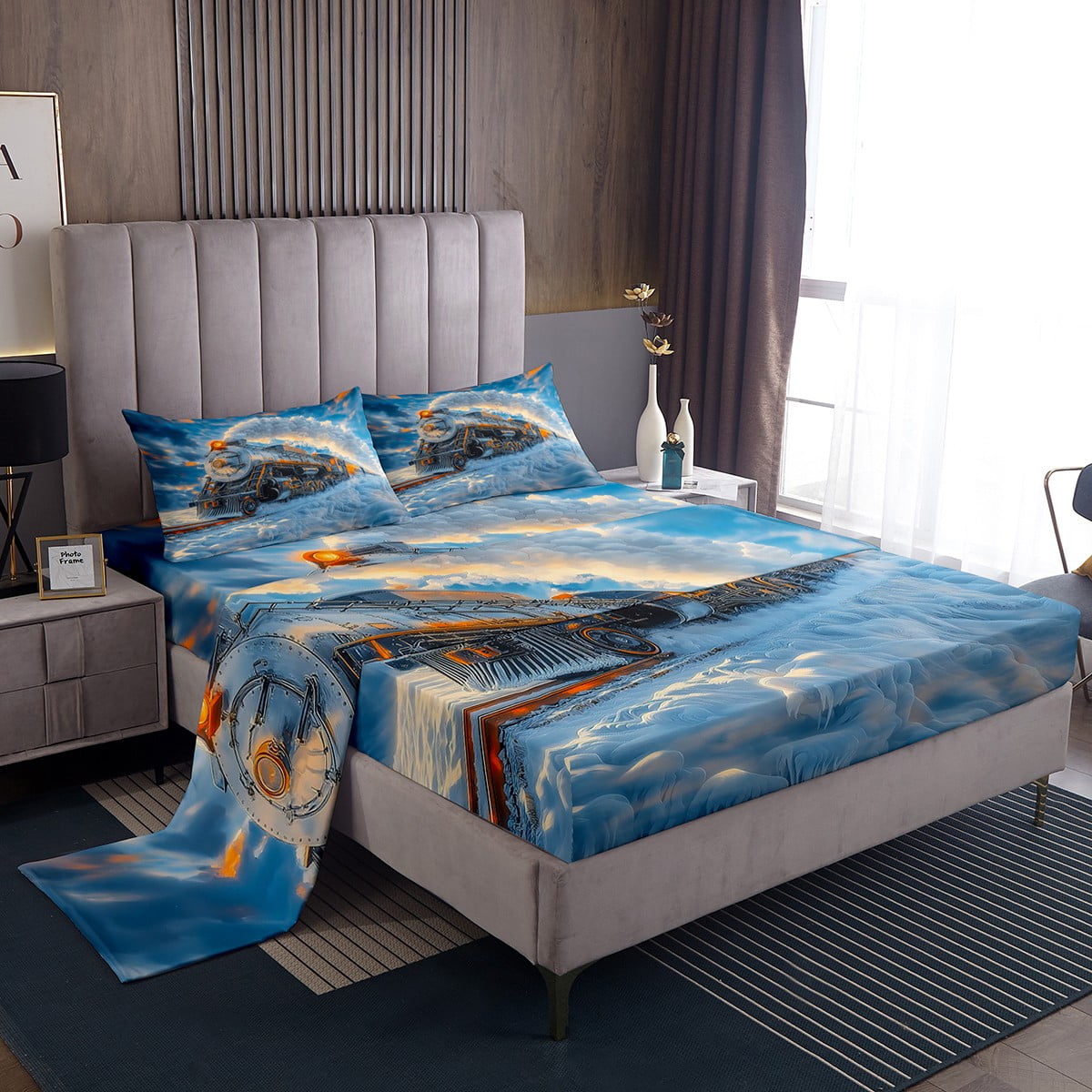 Erosebridal 3D Old Style Train Sheet Set Queen, Railway Track Bedding ...