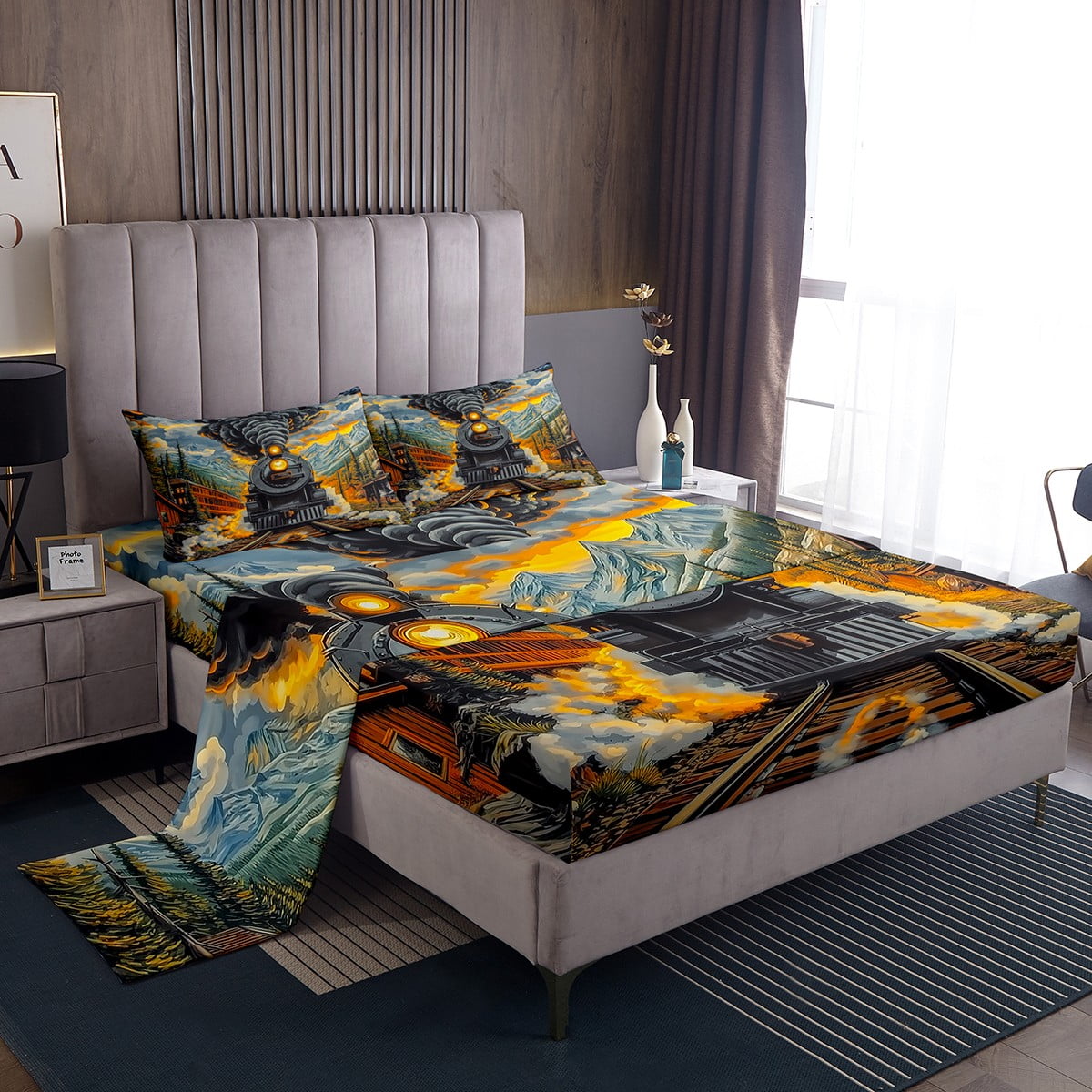 Erosebridal 3D Old Style Train Twin Sheet Sets, Railway Track Bedding ...