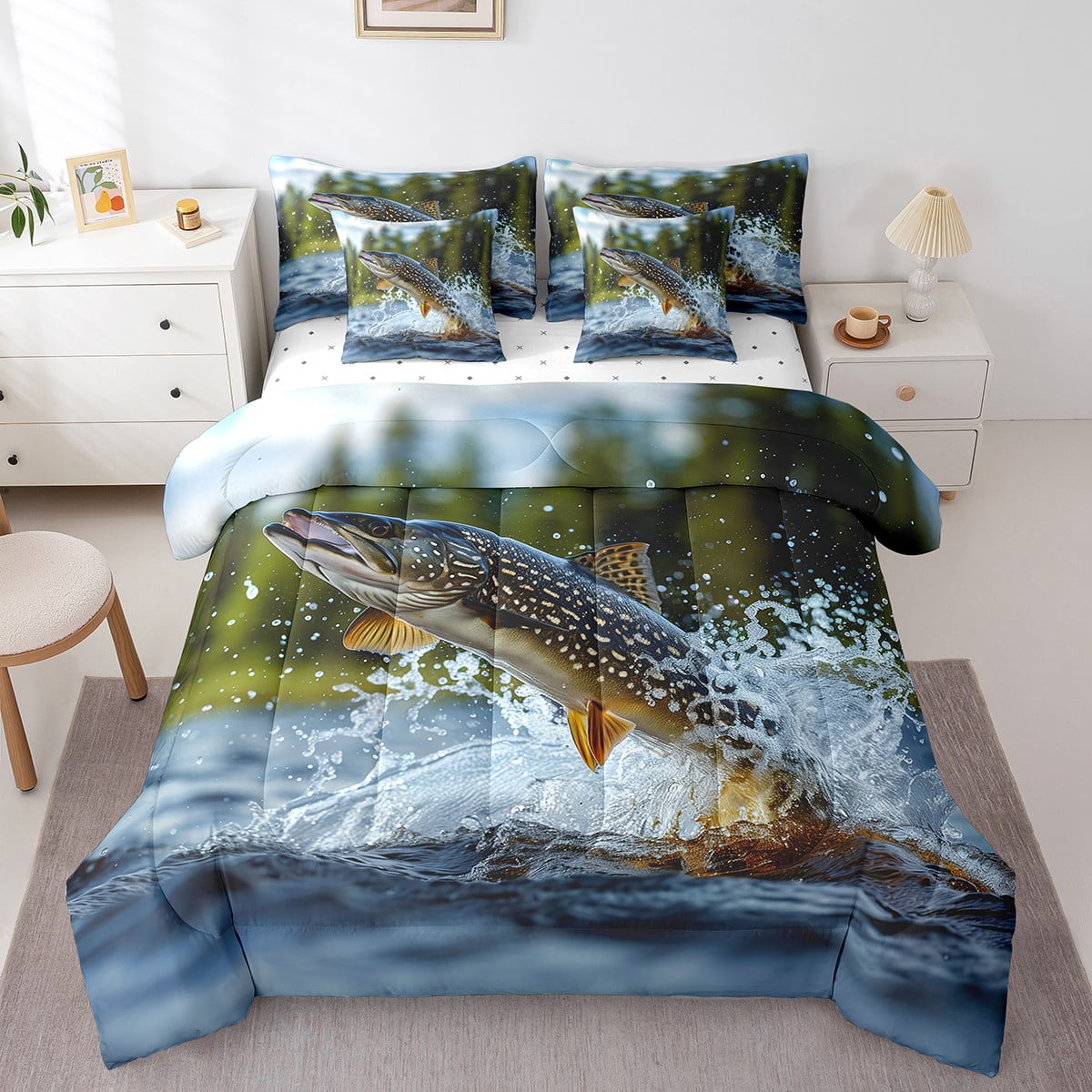 Erosebridal 3D Pike Fish Bedding Twin Size, Rustic Fishing Bed in a Bag ...
