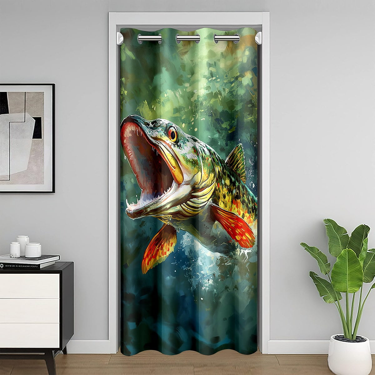 Erosebridal 3D Pike Fish Door Curtain For Doorways 52x84, Rustic ...