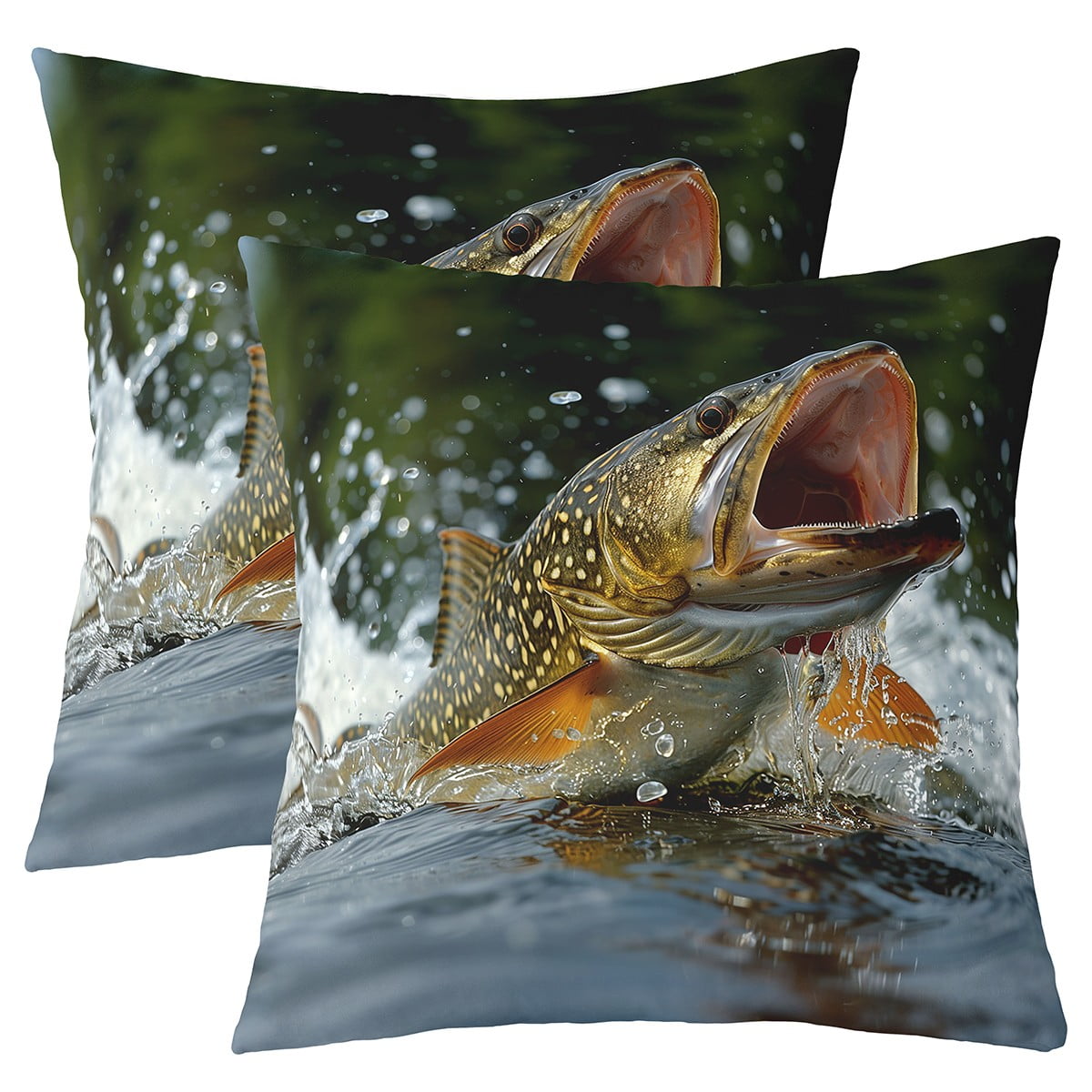 Erosebridal 3D Pike Fish Pillow Cases Set of 2, Rustic Fishing Cushion ...