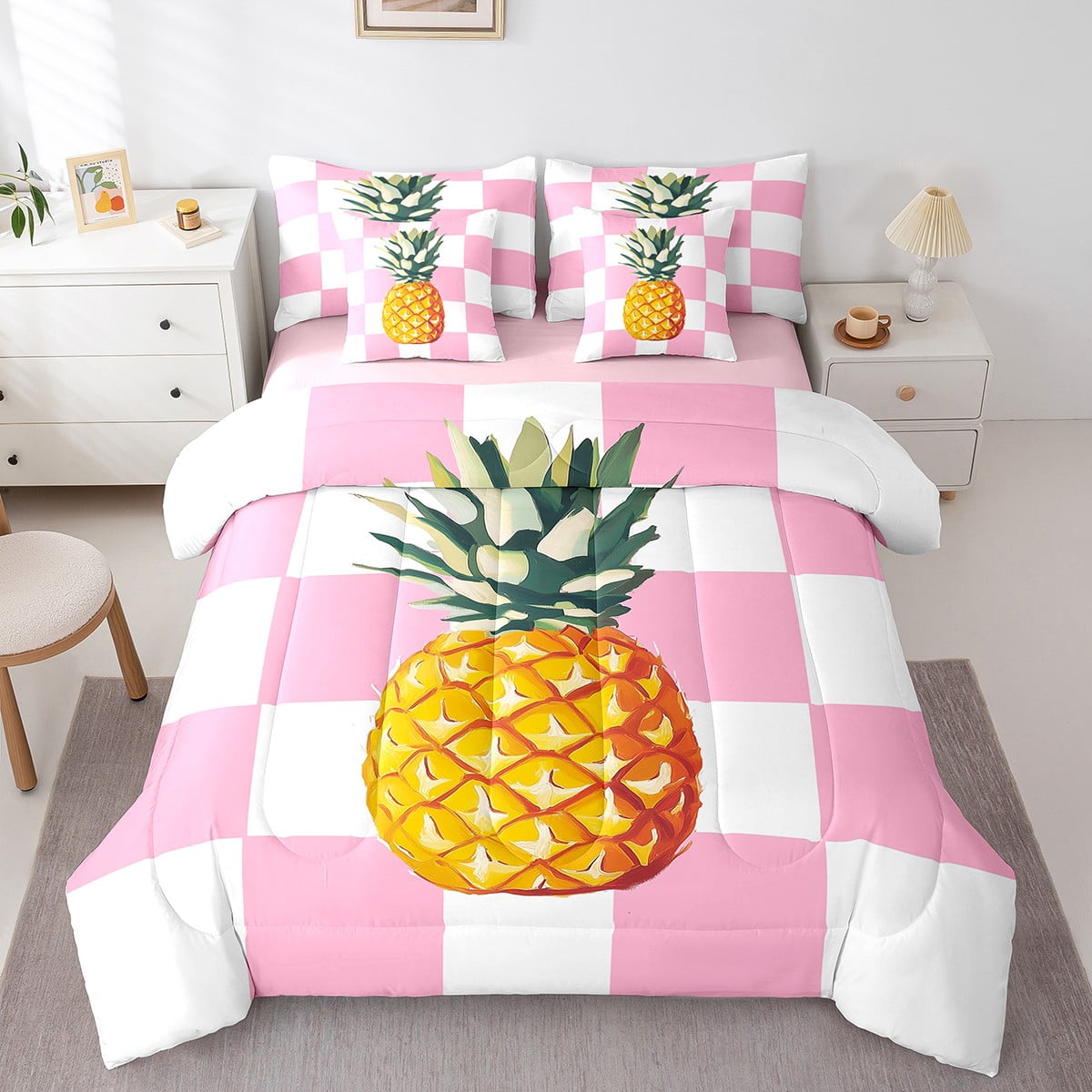 Erosebridal 3D Pineapple Bed in a Bag Queen size, Pink Patchwork Bed ...