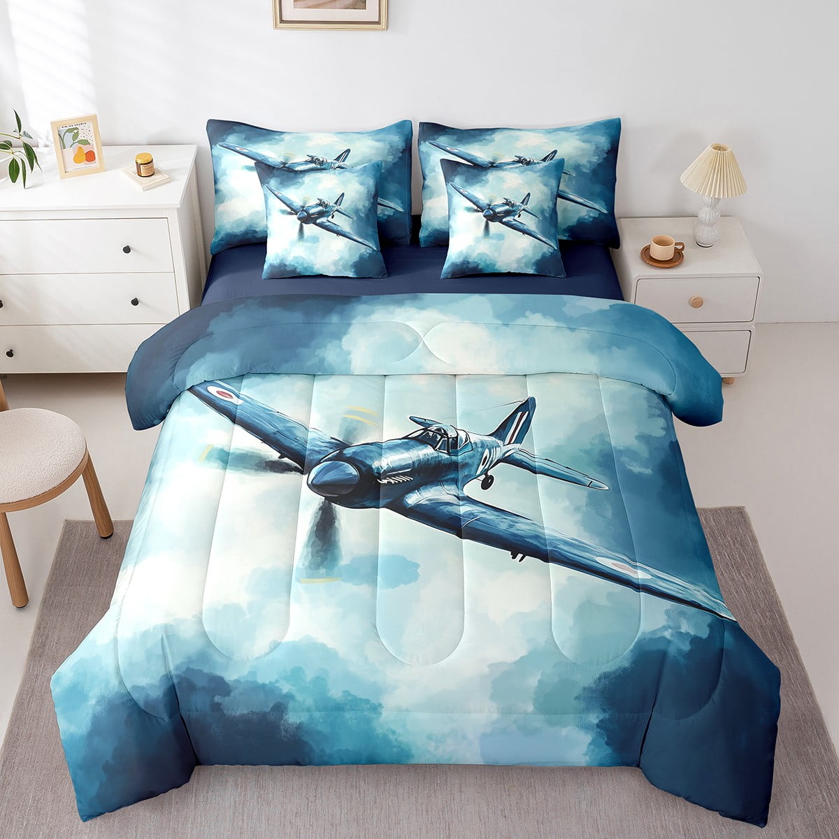Erosebridal 3D Plane Bed in a Bag Twin size, Flying Aircraft Bed Set ...