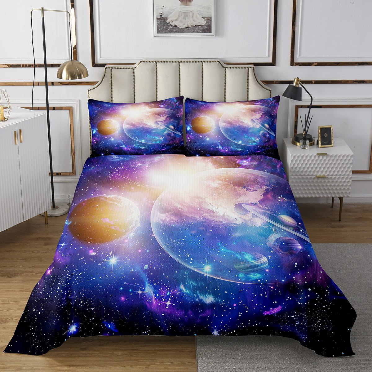 Erosebridal 3D Planet Quilt Sets for King Size Bed, Outer Space Bed Set ...