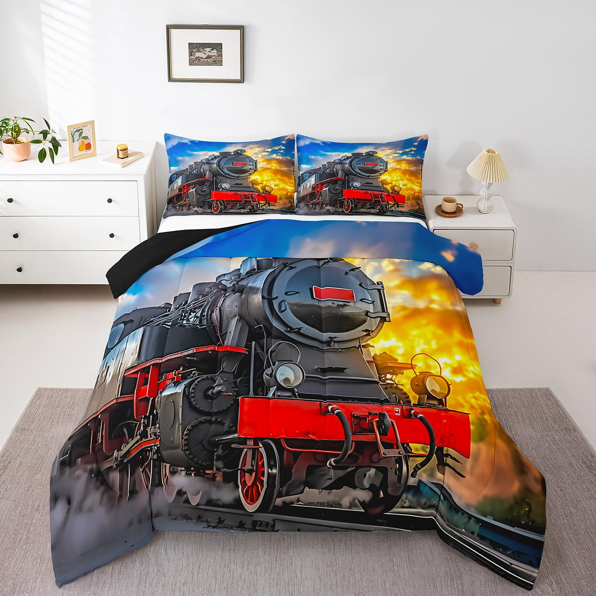 Erosebridal 3D Print Train Bedding Twin Comforter Set,Steam Engine Down ...