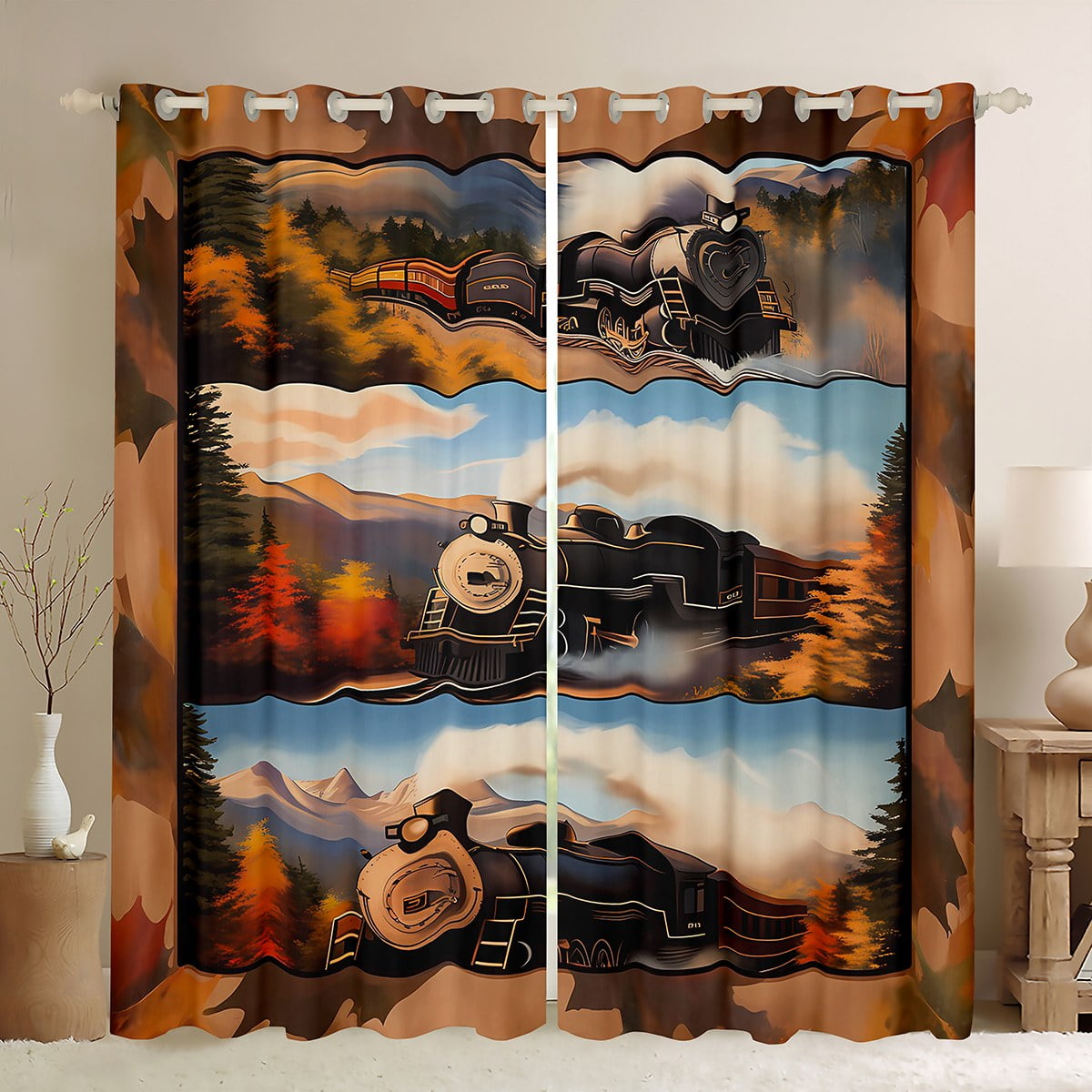 Erosebridal 3D Print Train Curtains and Drapes (38Wx54L),Steam Engine ...