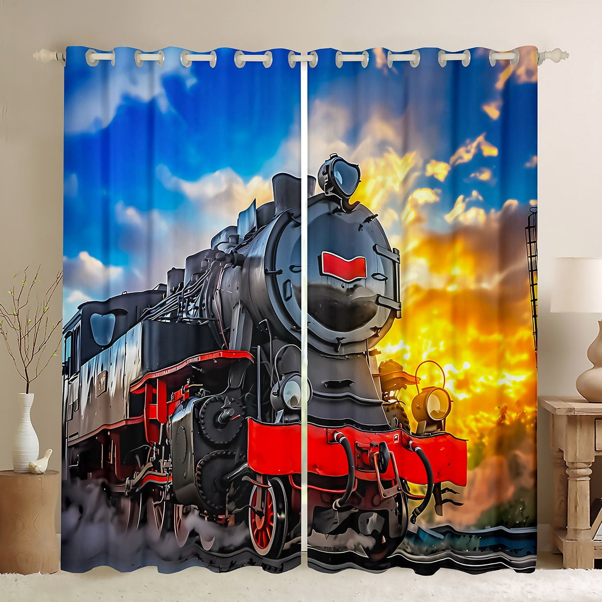 Erosebridal 3D Print Train Curtains and Drapes (42Wx90L),Steam Engine ...