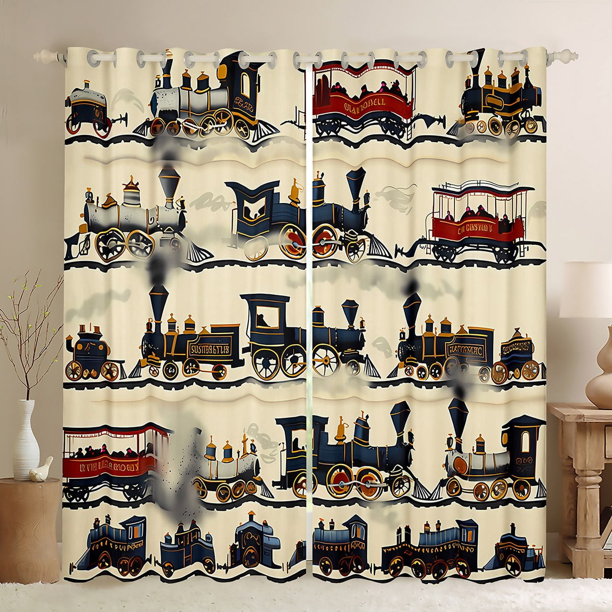 Erosebridal 3D Print Train Curtains for Living Room,Steam Engine 30%-50 ...