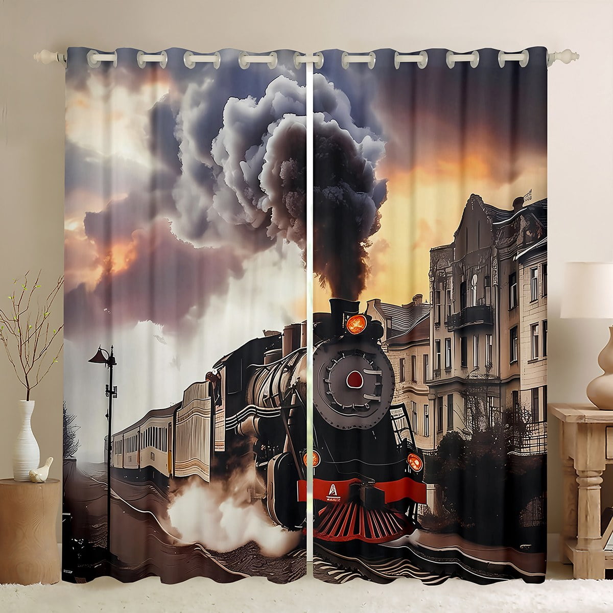 Erosebridal 3D Print Train Curtains for Living Room,Steam Engine 30%-50 ...