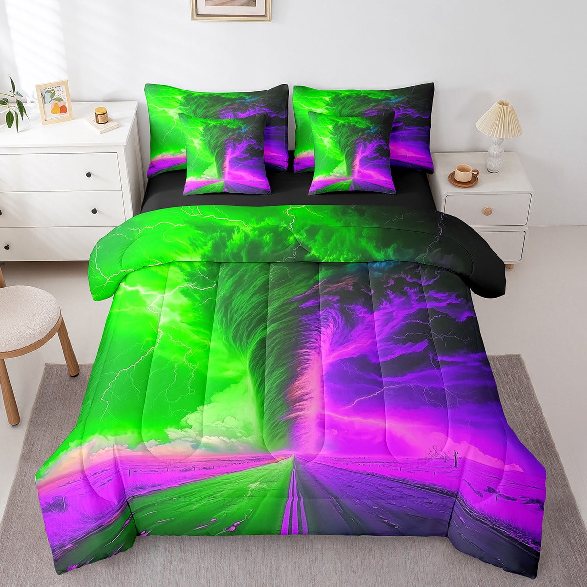 Erosebridal 3D Printed Tornado Bed in a Bag Twin size, Lightning Storm ...