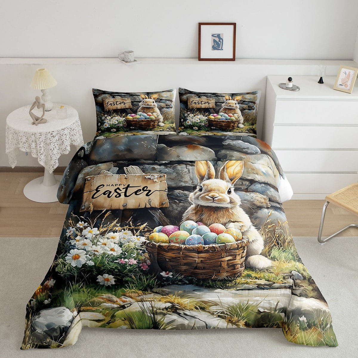 Erosebridal 3D Rabbit Bedding Full Comforter Set, Happy Easter Down ...